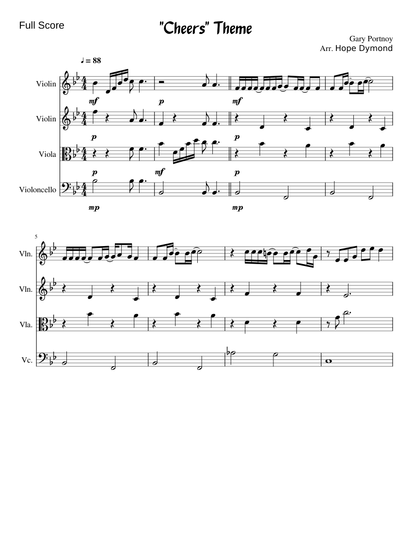 'Cheers' Theme-Full Score Sheet music for Violin, Viola, Cello (String ...