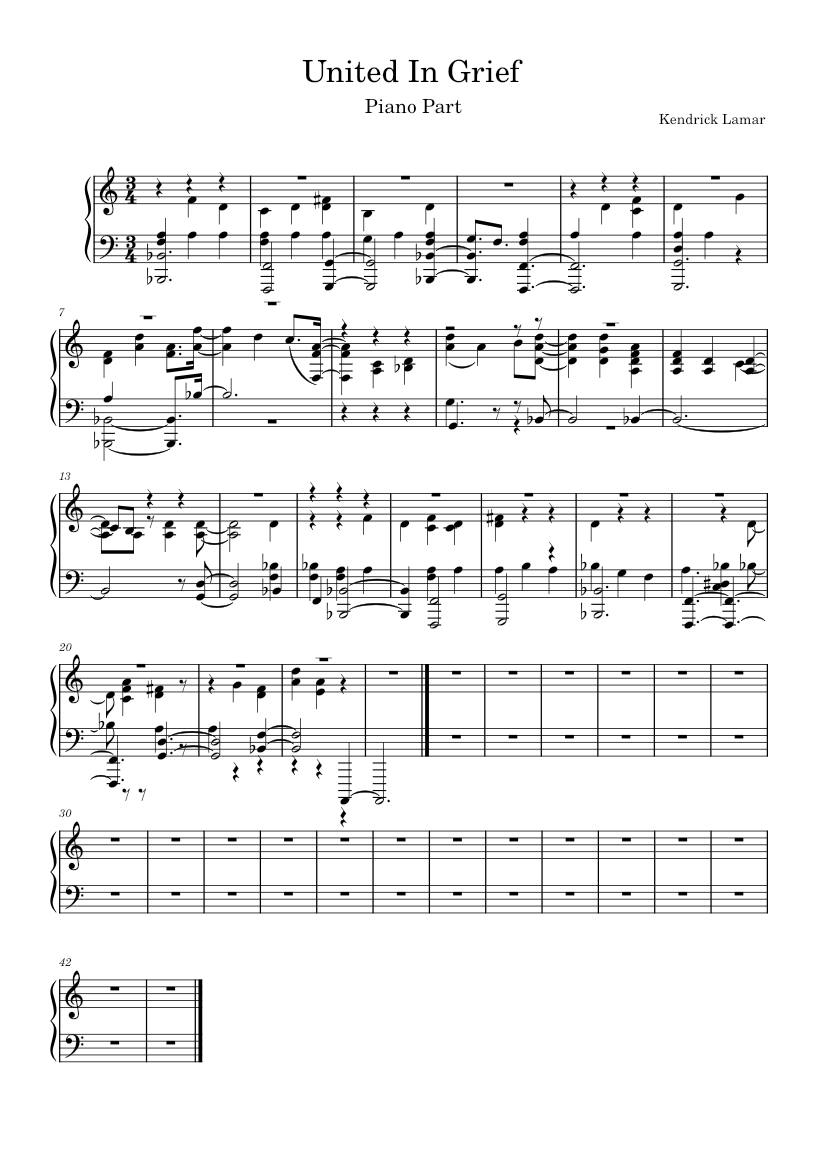United In Grief – Kendrick Lamar Sheet Music for Piano (Solo) easy ...