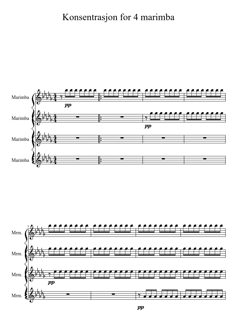 Piece for 4 marimbas Sheet music for Marimba (Percussion Quartet ...