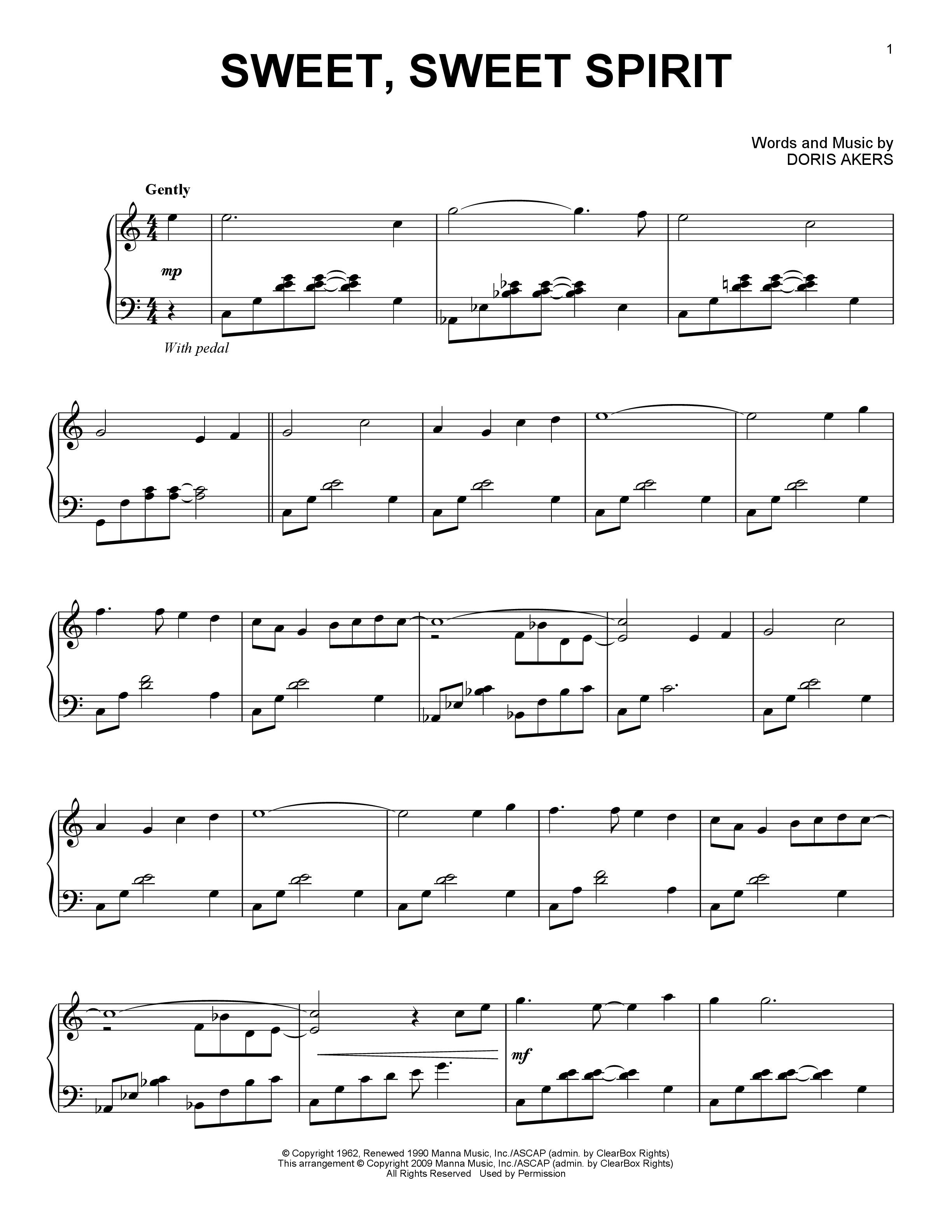 Play Official version of Sweet, Sweet Spirit Sheet Music by Doris Akers ...