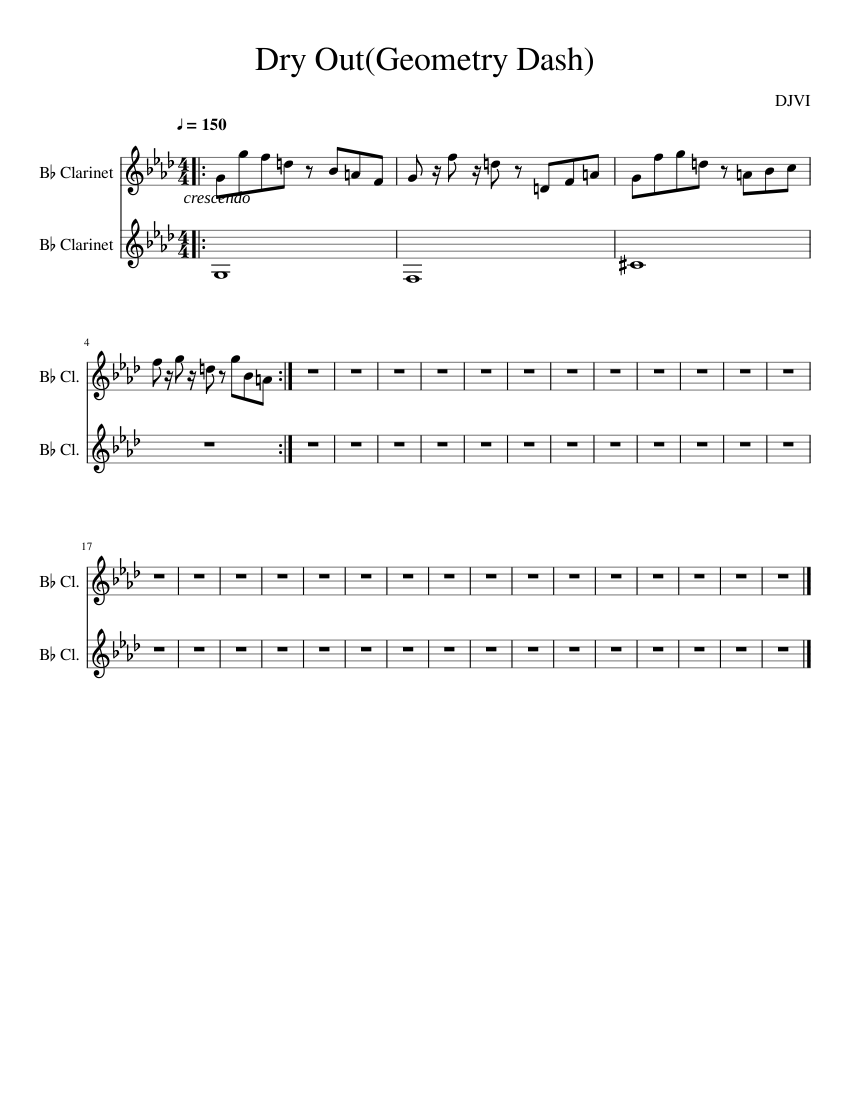 Dry Out Geometry Dash Sheet music for Clarinet in b-flat (Woodwind Duet ...