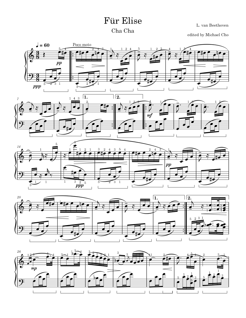 Fur Elise – Ludwig Van Beethoven Sheet Music for Piano (Solo ...