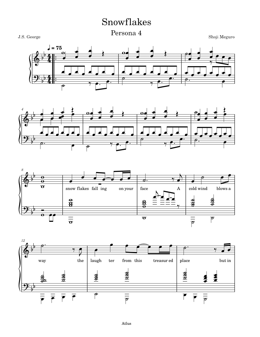 Snowflakes – Shoji Meguro (Persona 4) Sheet music for Piano (Piano Four ...