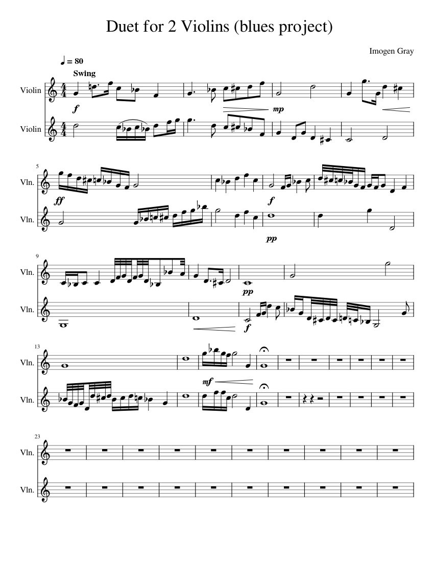 Improvisation Duet for 2 Violins blues project Sheet music for Violin ...
