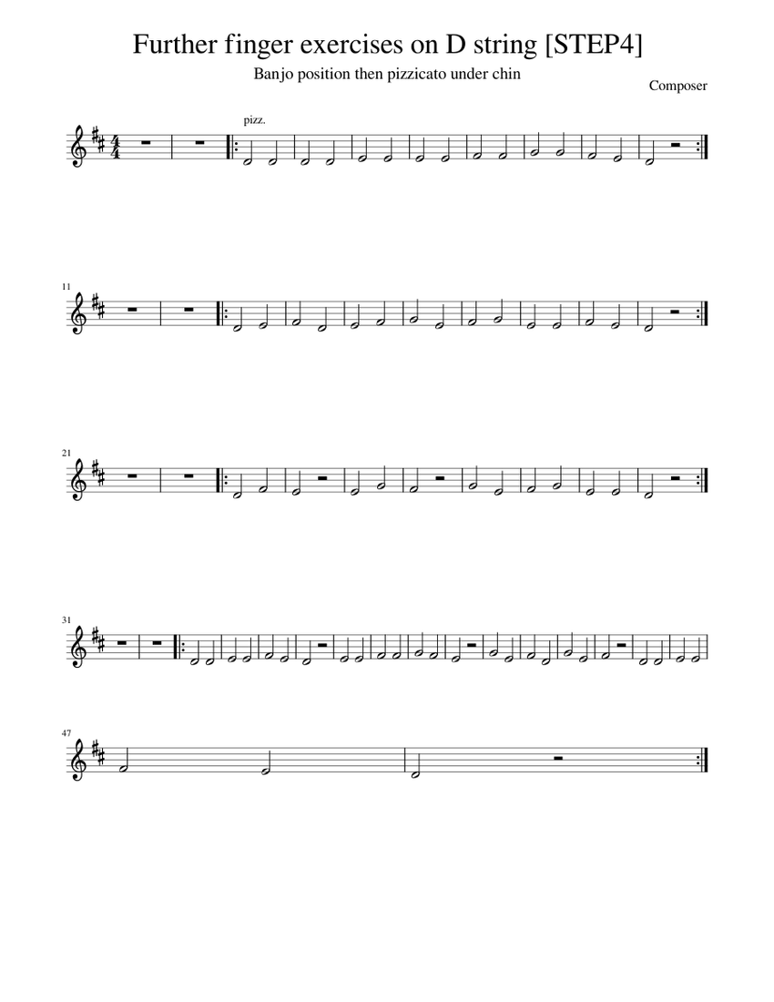 STEP 4 Further Finger exercises on D string Sheet music for Violin ...