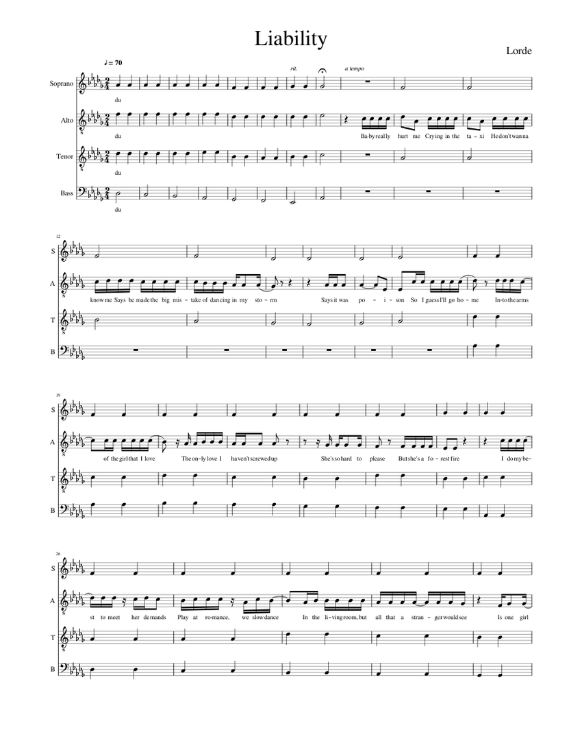 Liability - Lorde Sheet music for Piano (Mixed Quartet) | Musescore.com