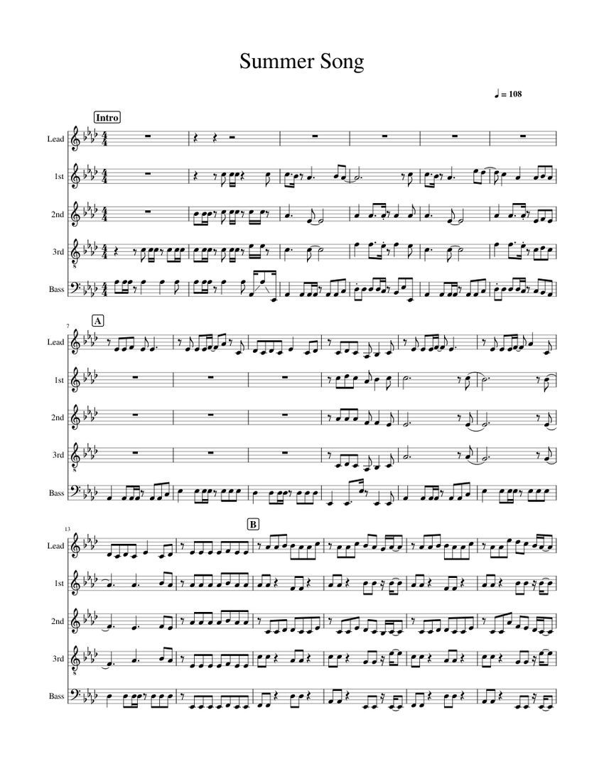 Summer_Song Sheet music for Piano (Mixed Quintet) | Musescore.com