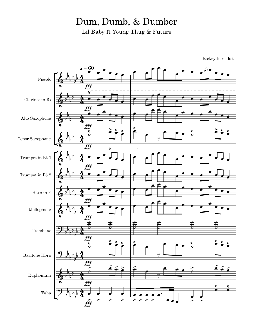 Lil Baby "Dum, Dumb, & Dumber" Band Arrangement – Rickeytherealist1 Sheet Music for Trombone ...