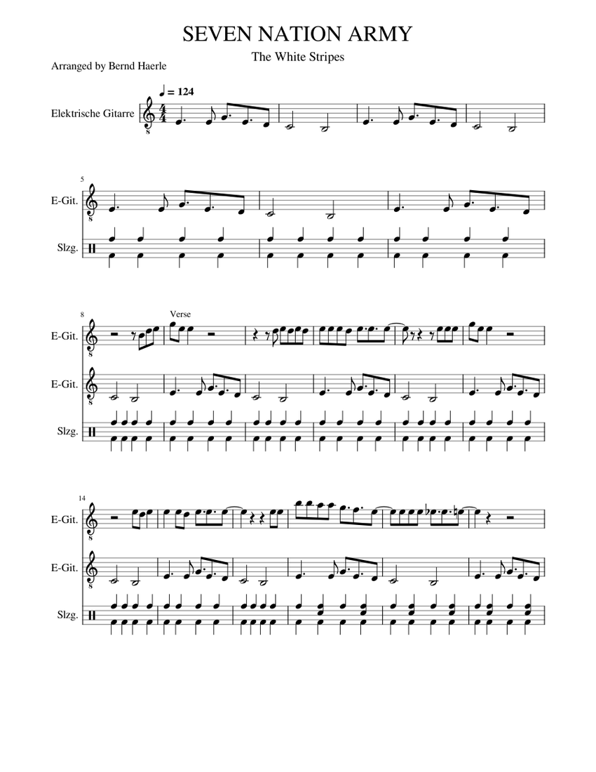 SEVEN NATION ARMY Sheet music for Guitar, Drum group (Mixed Ensemble ...