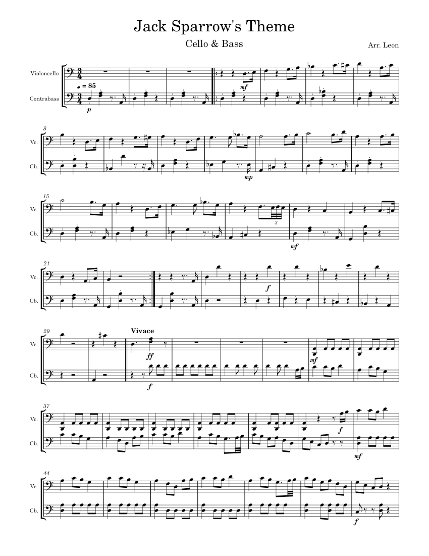Jack Sparrow – Hans Zimmer Cello And bass Sheet music for Cello ...