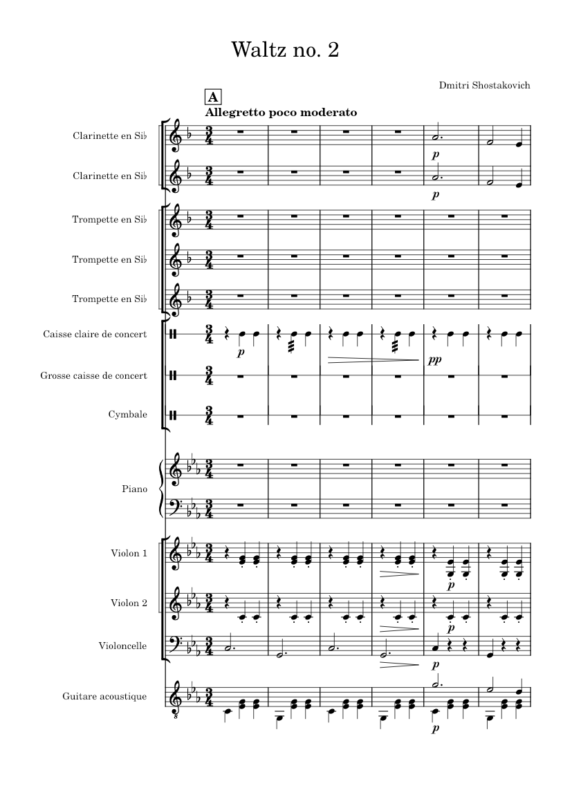 Waltz no. 2 – Dmitri Shostakovich Sheet music for Piano, Clarinet in b-flat, Trumpet in b-flat ...