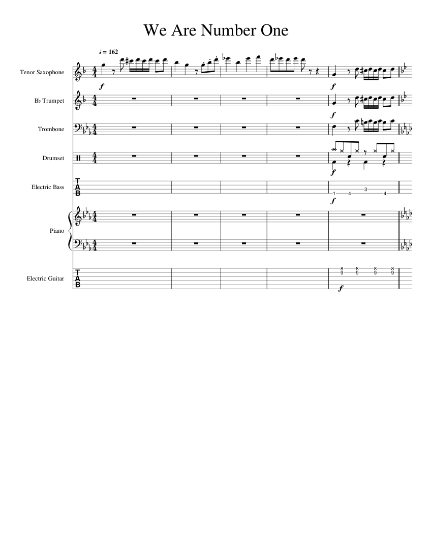 We Are Number One Sheet music for Piano, Trombone, Saxophone tenor ...