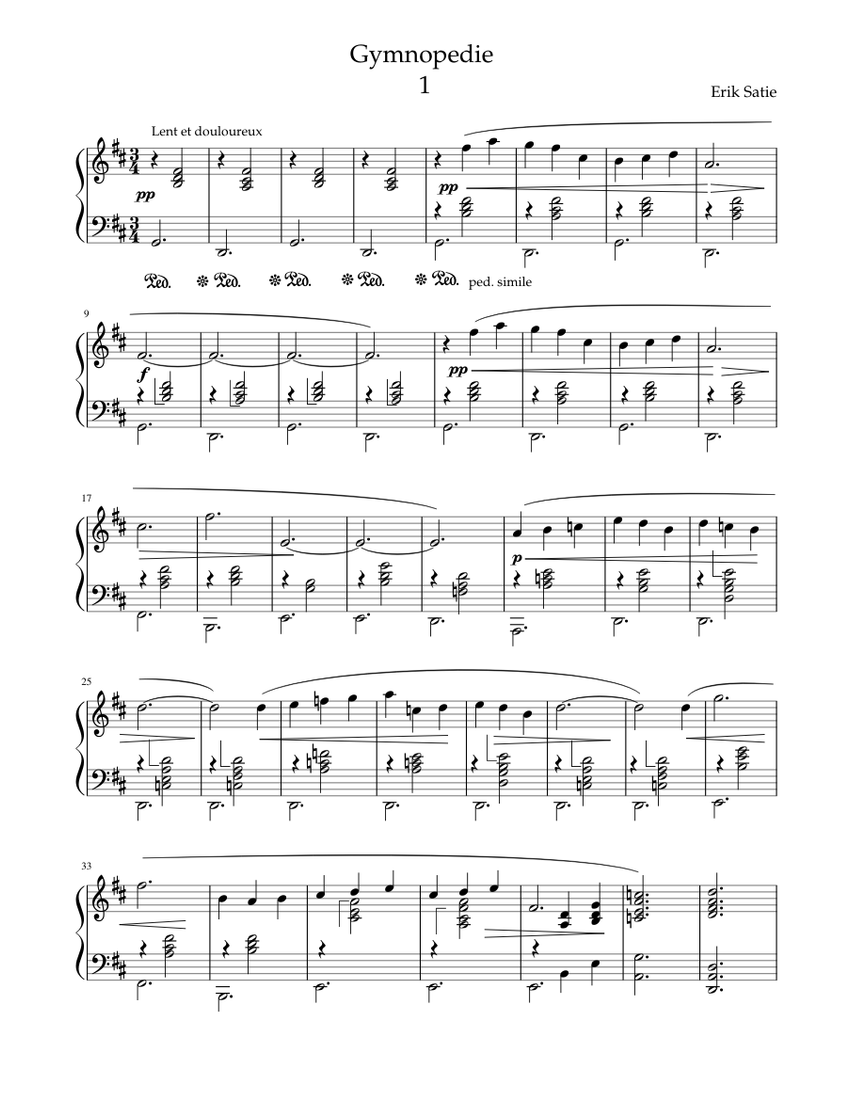 Gymnopedie no 1 Sheet music for Piano (Solo) Easy | Musescore.com