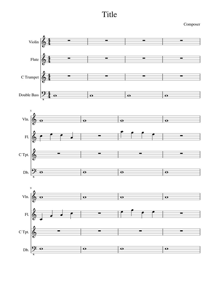 Pollution Sheet music for Flute, Contrabass, Violin, Trumpet in c ...