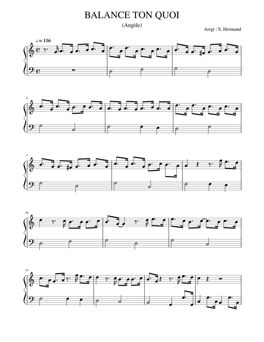 BALANCE TON QUOI de Angèle Sheet music for Piano (Solo) | Musescore.com
