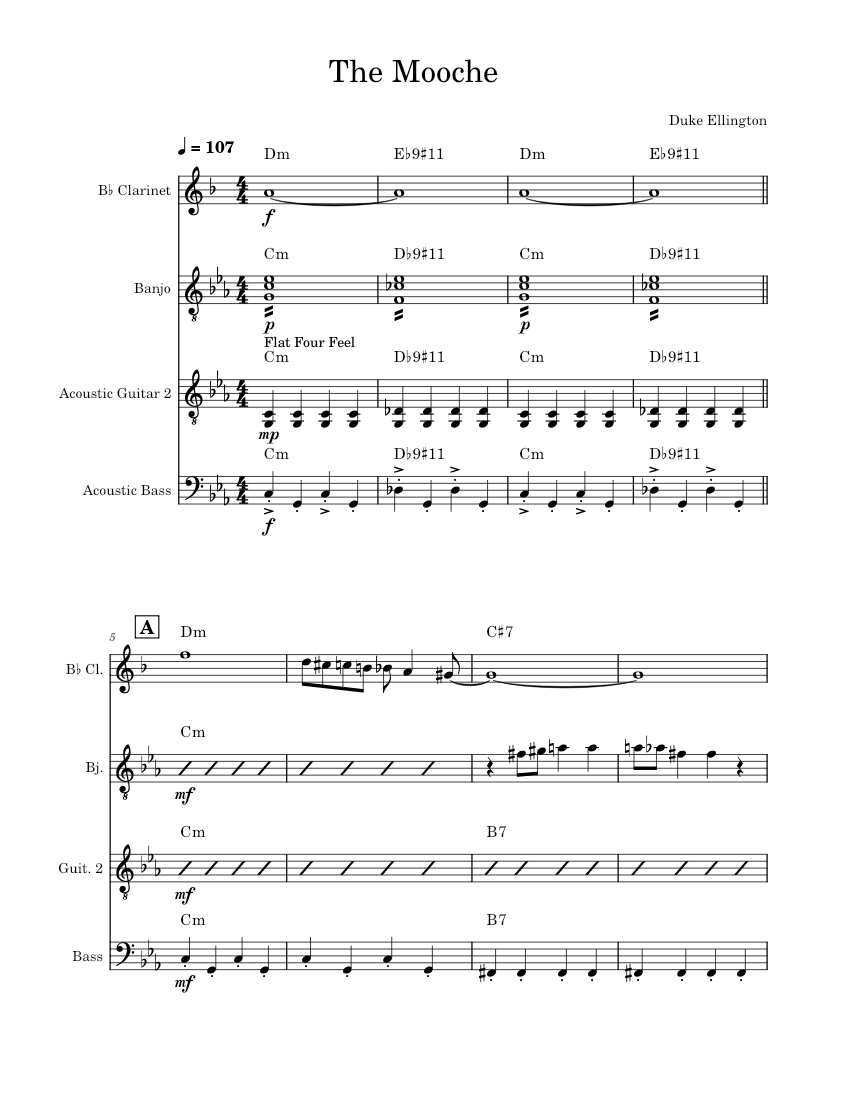 The Mooche - Guitar/Banjo/Clarinet/Bass Sheet music for Clarinet in b ...