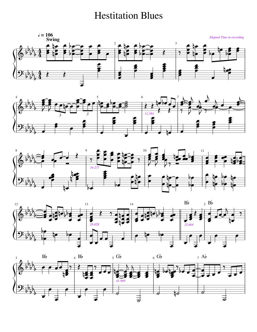 Hesitation Blues Jelly Roll Transcription Project Sheet Music for Piano ...