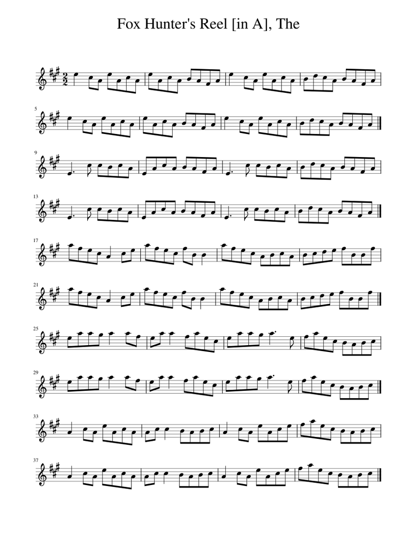 The Fox Hunter's Reel [in A] Sheet music for Piano (Solo) | Musescore.com