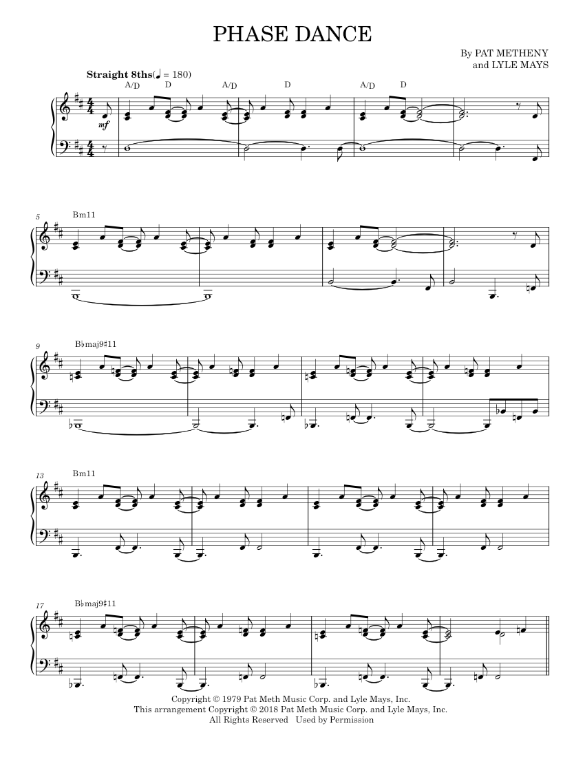 phase dance Sheet music for Piano by Pat Metheny: Music Notes by MuseScore