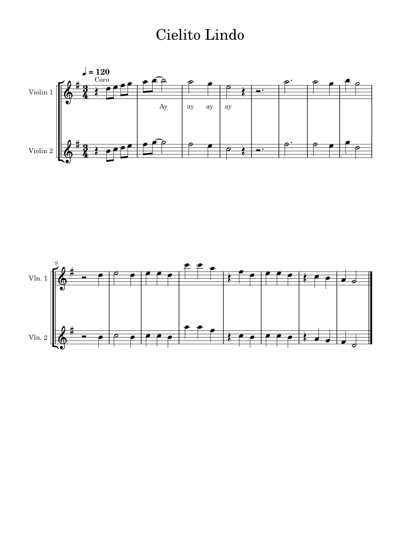 Cielito lindo – Misc Traditional Sheet music for Violin (String Duet) | Musescore.com