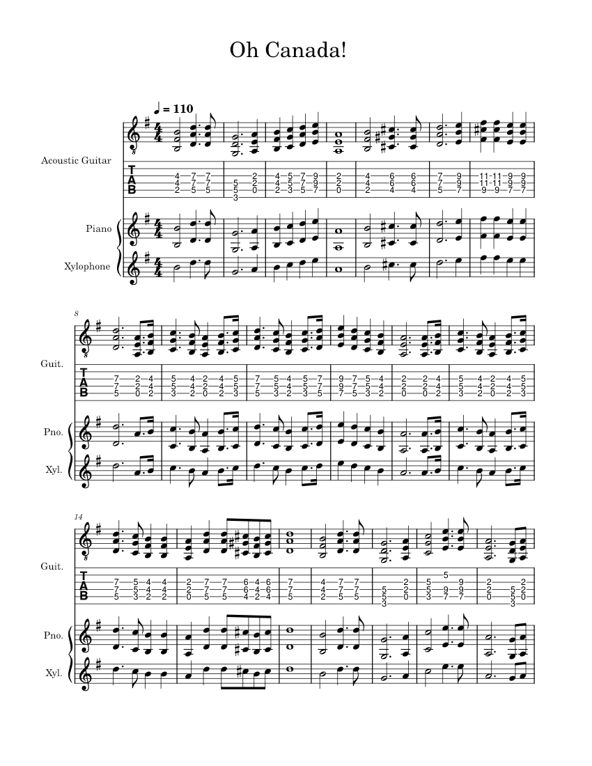 Oh Canada! Sheet music for Piano, Guitar, Xylophone (Mixed Trio ...