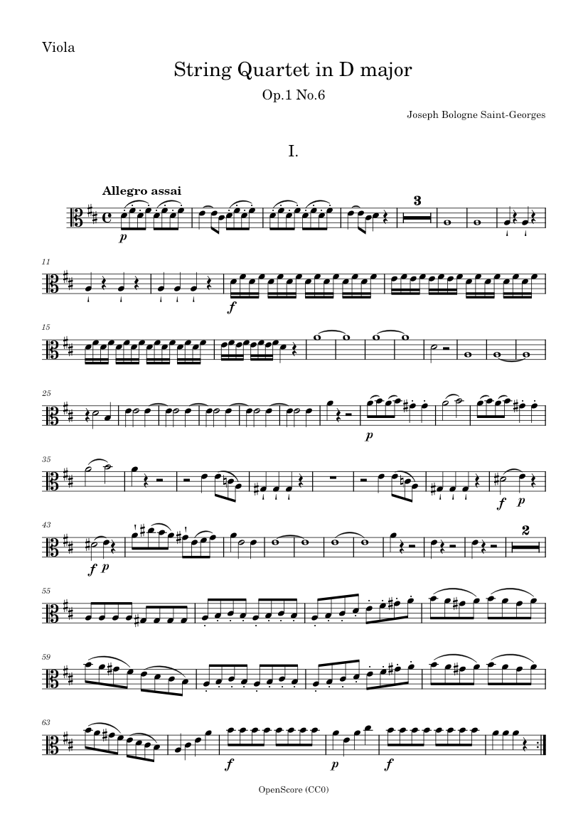 String Quartet in D major, Op.1 No.6 – Joseph Bologne Saint-Georges - Viola PART Sheet music for ...