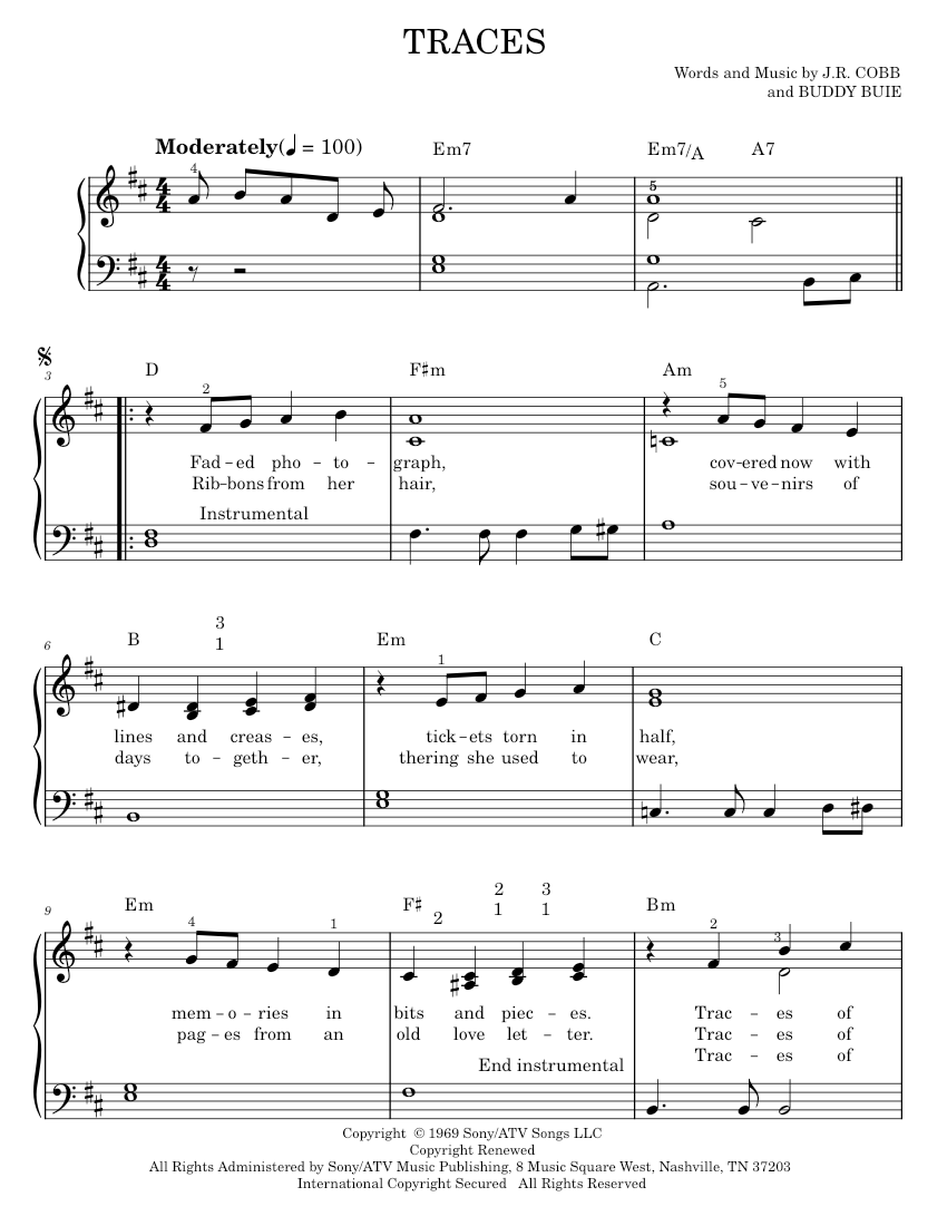 traces Sheet music for Piano by Classics IV Official | MuseScore.com