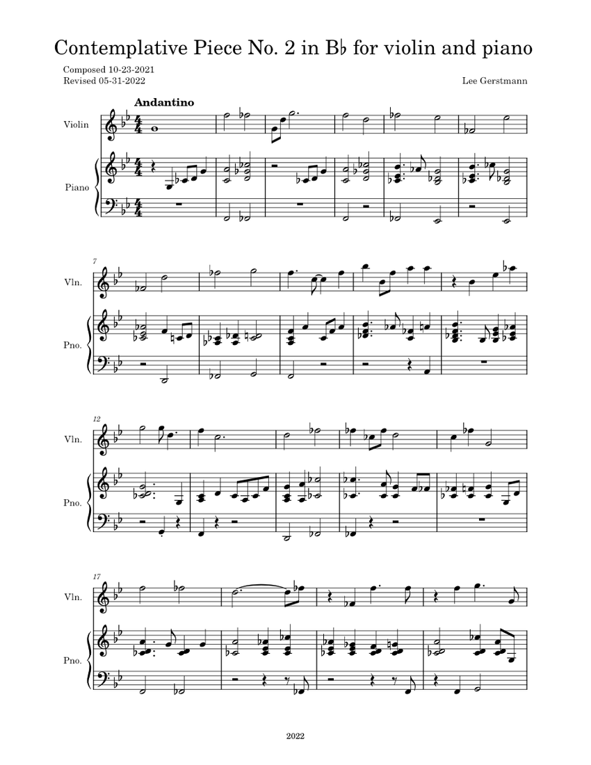 Contemplative piece 2 Sheet music for Piano, Violin (Mixed Trio) | Musescore.com