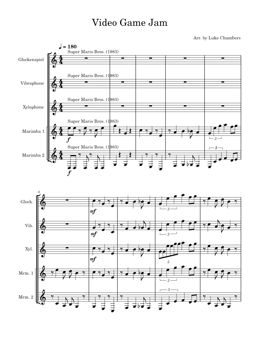 Video Game Jam Sheet music for Vibraphone, Glockenspiel, Marimba, Xylophone (Percussion Ensemble ...