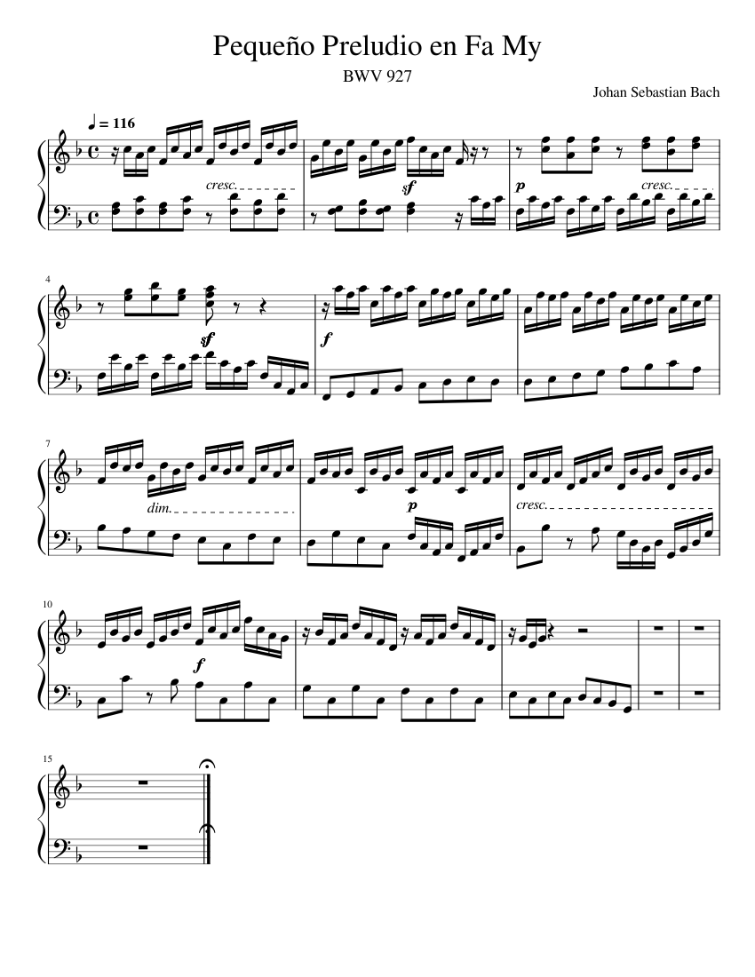 Prélude No. 4 in F Major, BWV 927 – Johann Sebastian Bach Sheet music ...