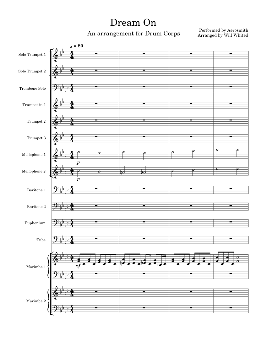 Dream On – Aerosmith, drum corps, marching band, dci Sheet Music for ...