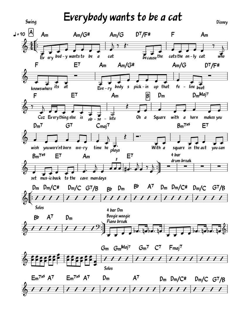 Everybody wants to be a cat Sheet music for Piano (Solo) Easy ...