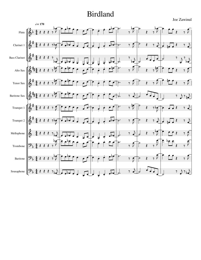 Birdland Sheet music for Trombone, Mellophone, Flute, Clarinet in b ...