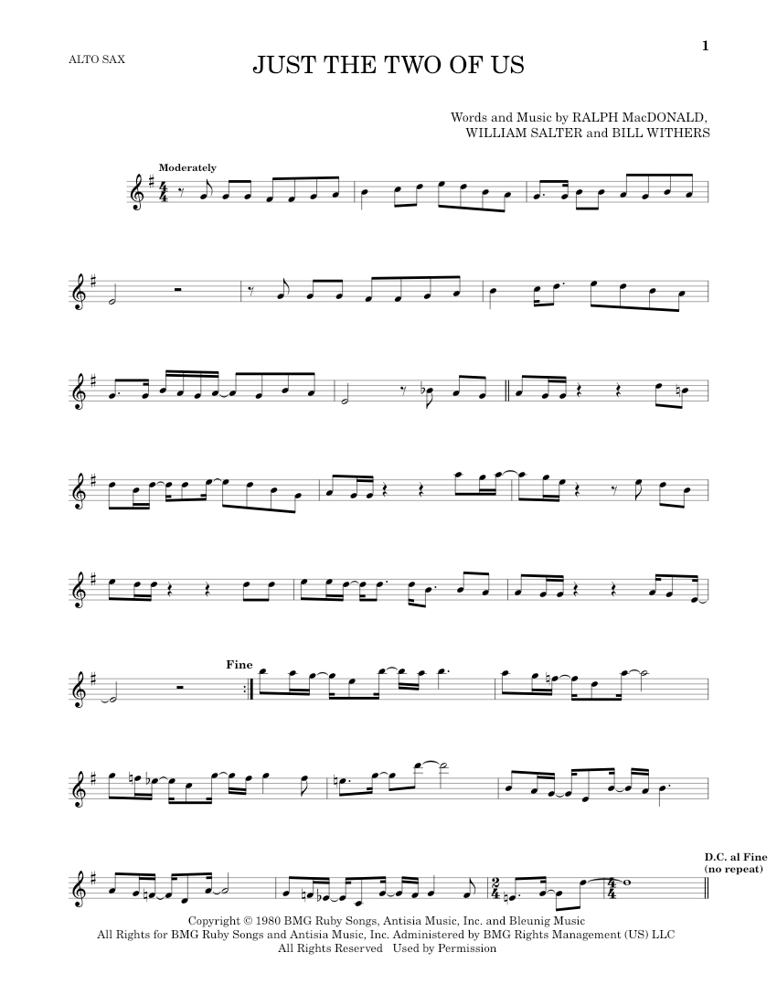 Play Official version of Just the two of us Sheet Music by Grover Washington Jr. for Saxophone ...
