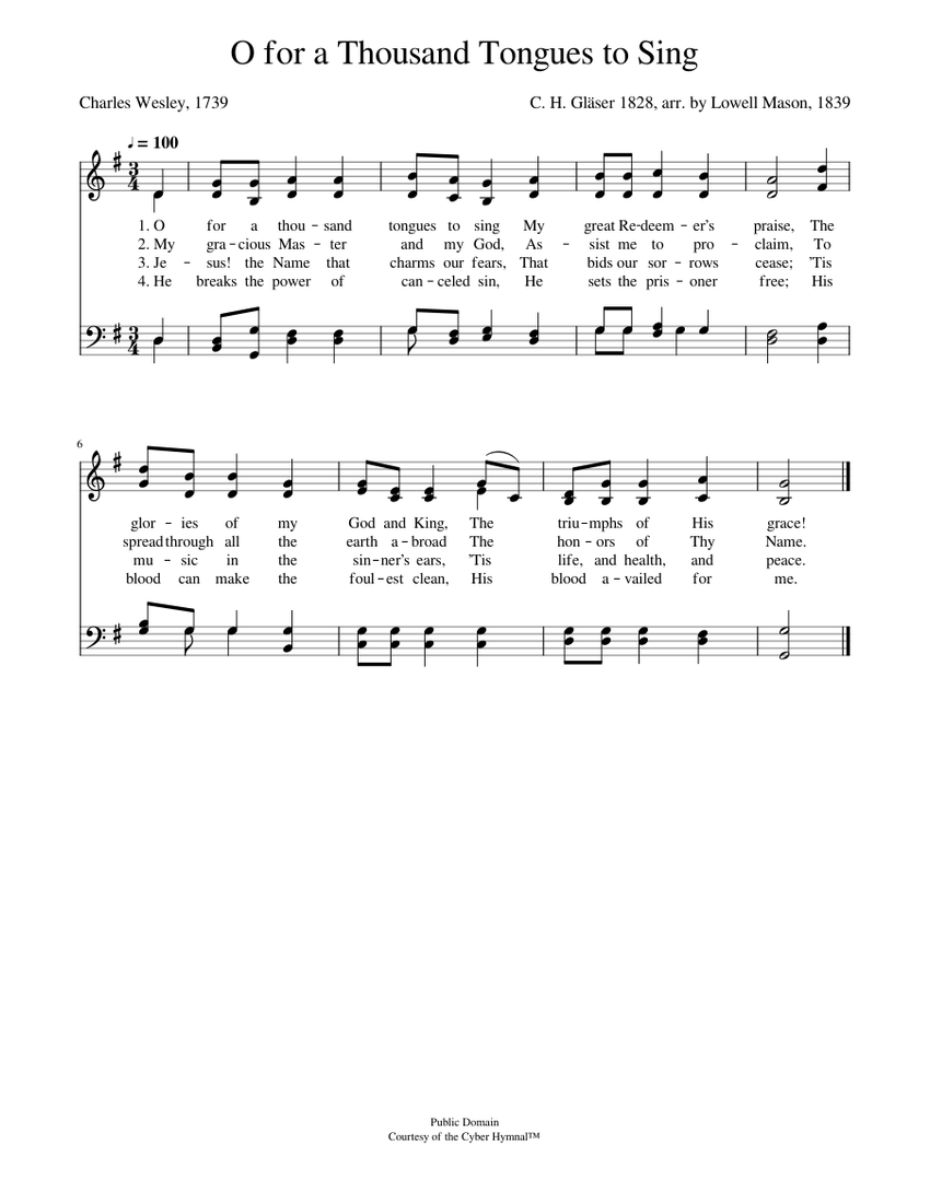O for a thousand tongues to sing - Carl G. Gläser Sheet music for Piano ...