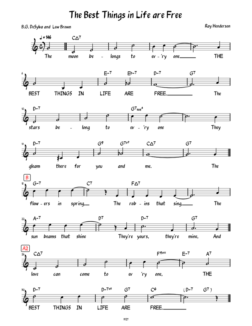 The Best Things In Life Are Free (Lead sheet with lyrics ) Sheet music ...