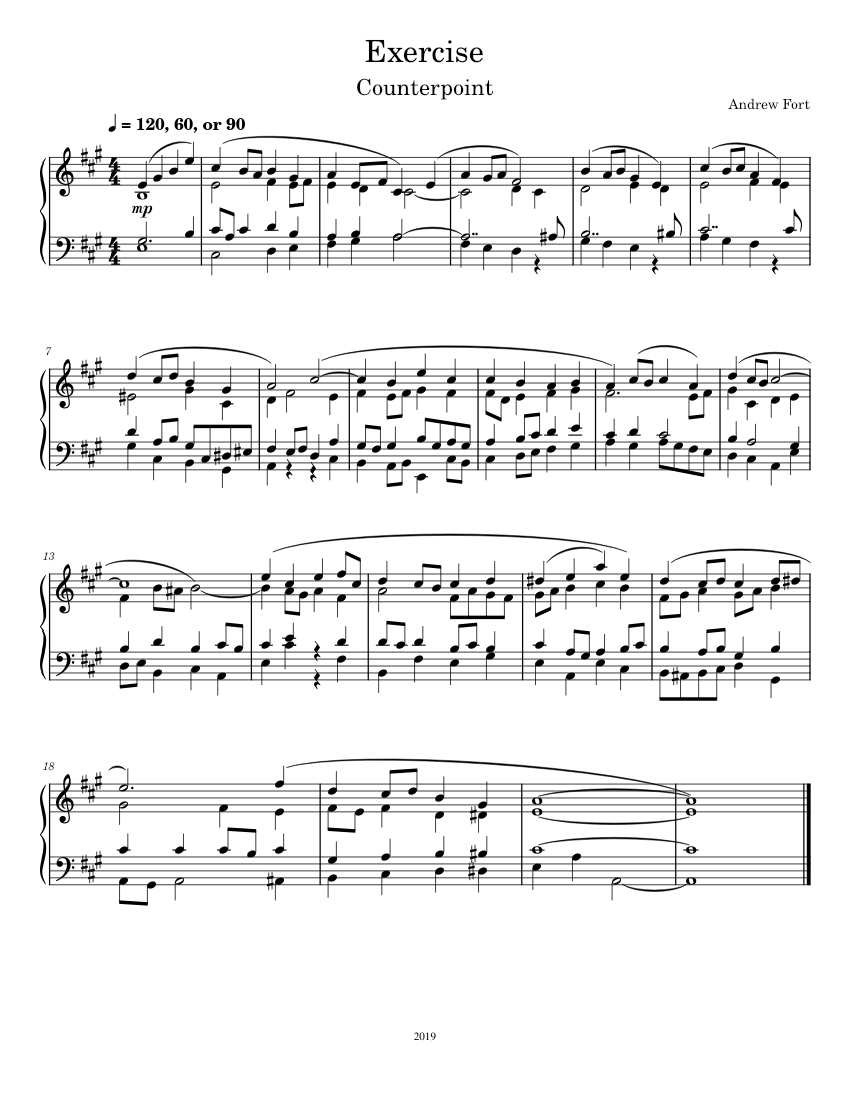 Counterpoint Exercise Sheet music for Piano (Solo) | Musescore.com