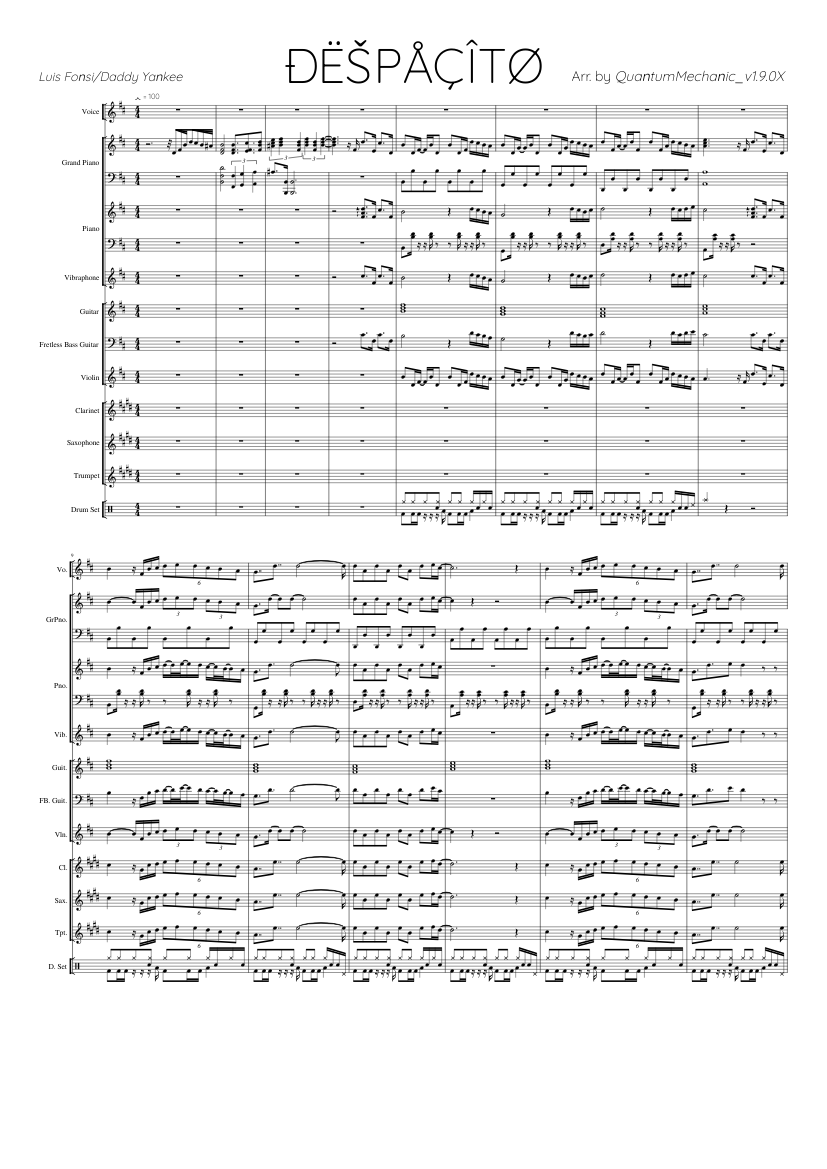 Despacito Sheet Music for Piano, Vocals, Vibraphone, Violin & more ...