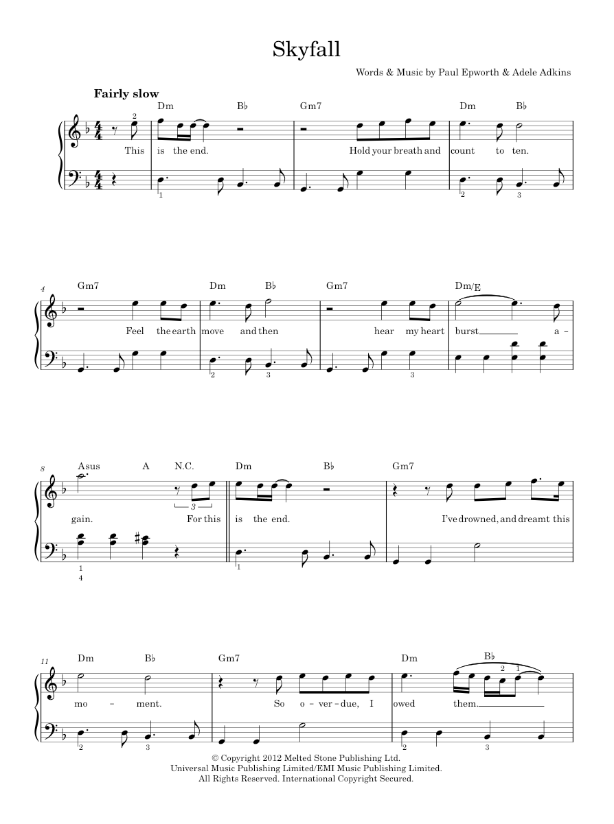 Play Official version of Skyfall Sheet Music by Adele for Piano ...