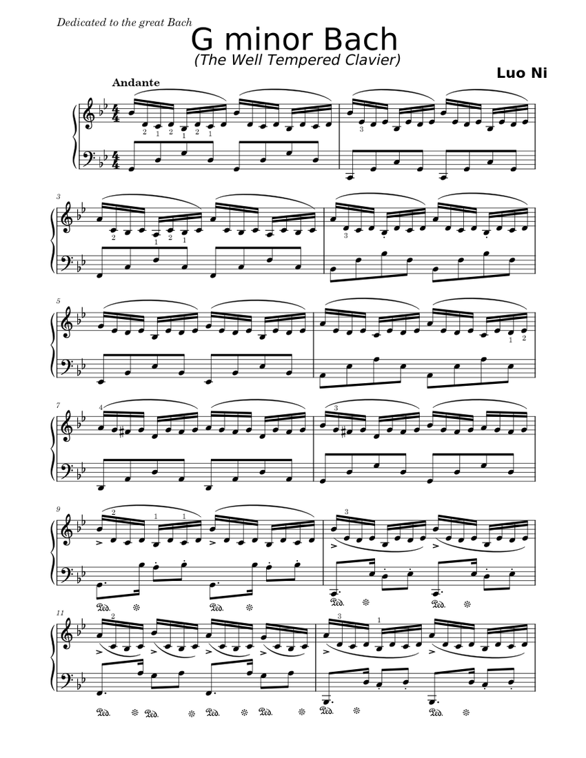 G Minor Bach (pedal & finger annotated) Sheet music for Piano (Solo ...