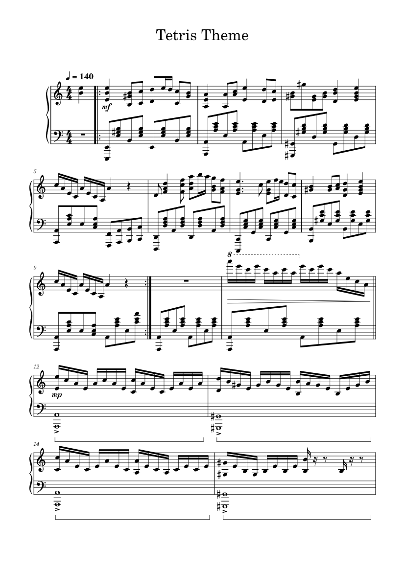 Tetris theme – Misc Computer Games Sheet music for Piano (Solo ...
