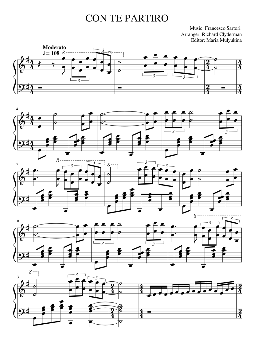 CON TE PARTIRO Sheet music for Piano (Solo) | Musescore.com