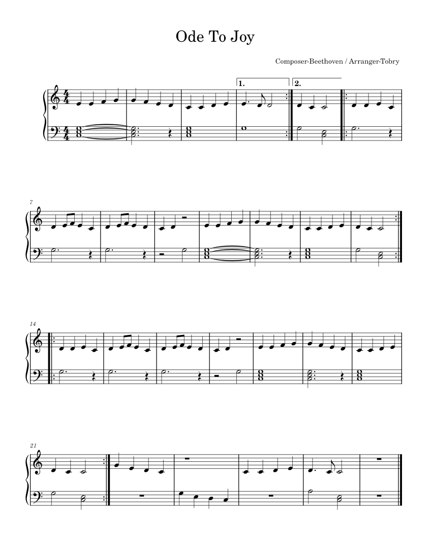 Ode To Joy- Easy Piano Sheet music for Piano (Solo) | Musescore.com