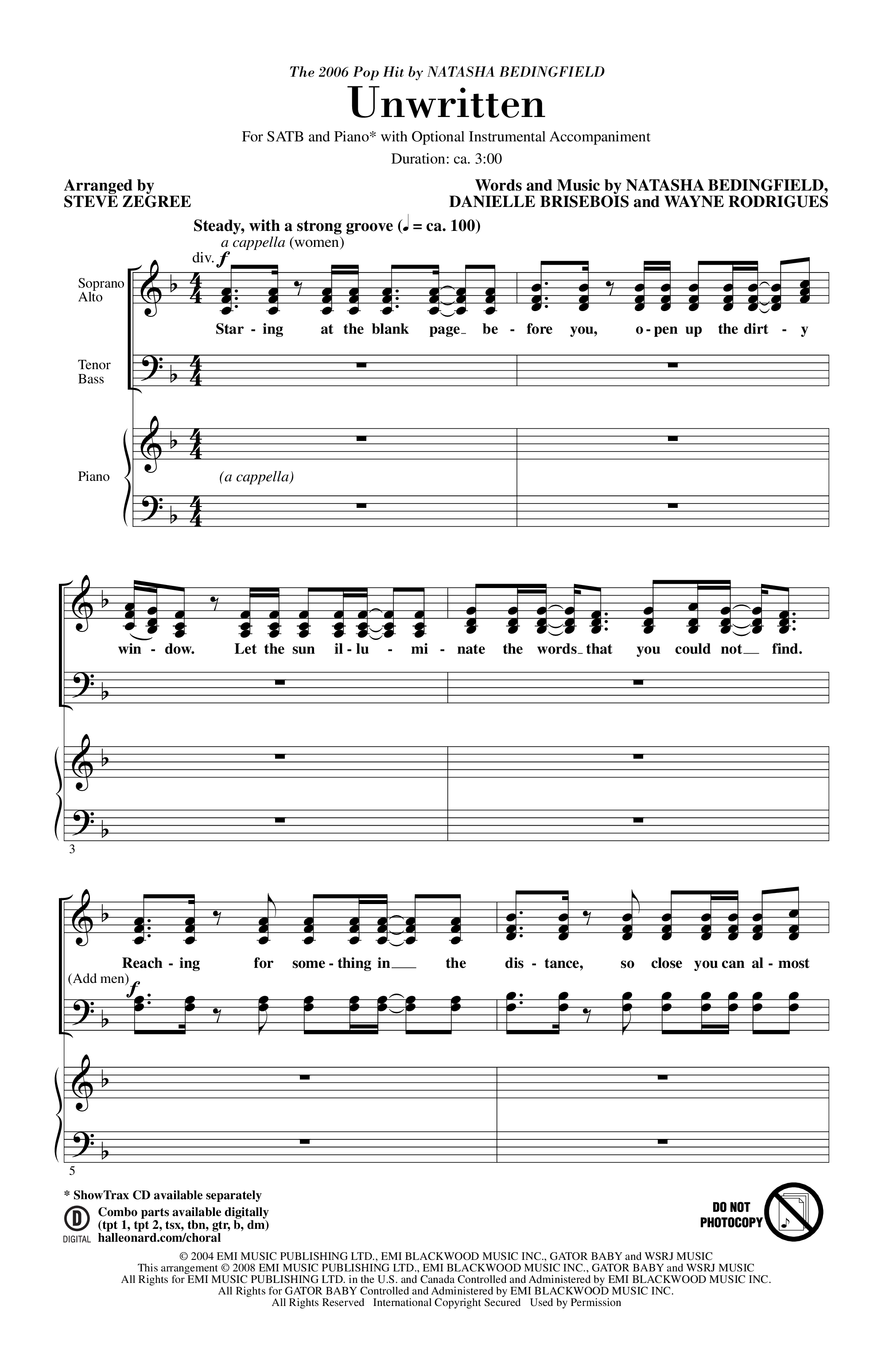 Play Official version of Unwritten Sheet Music by Natasha Bedingfield ...