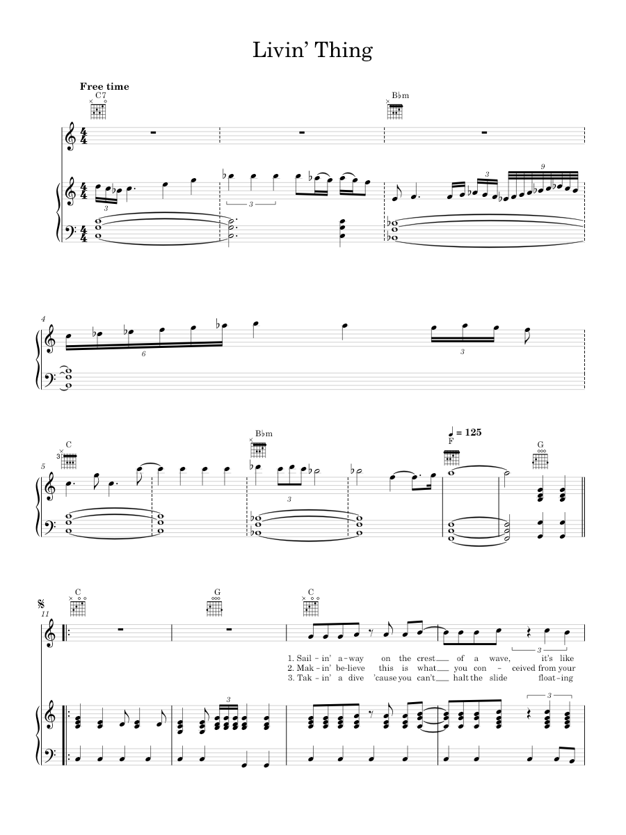Play Official version of Livin thing Sheet Music by Electric Light ...