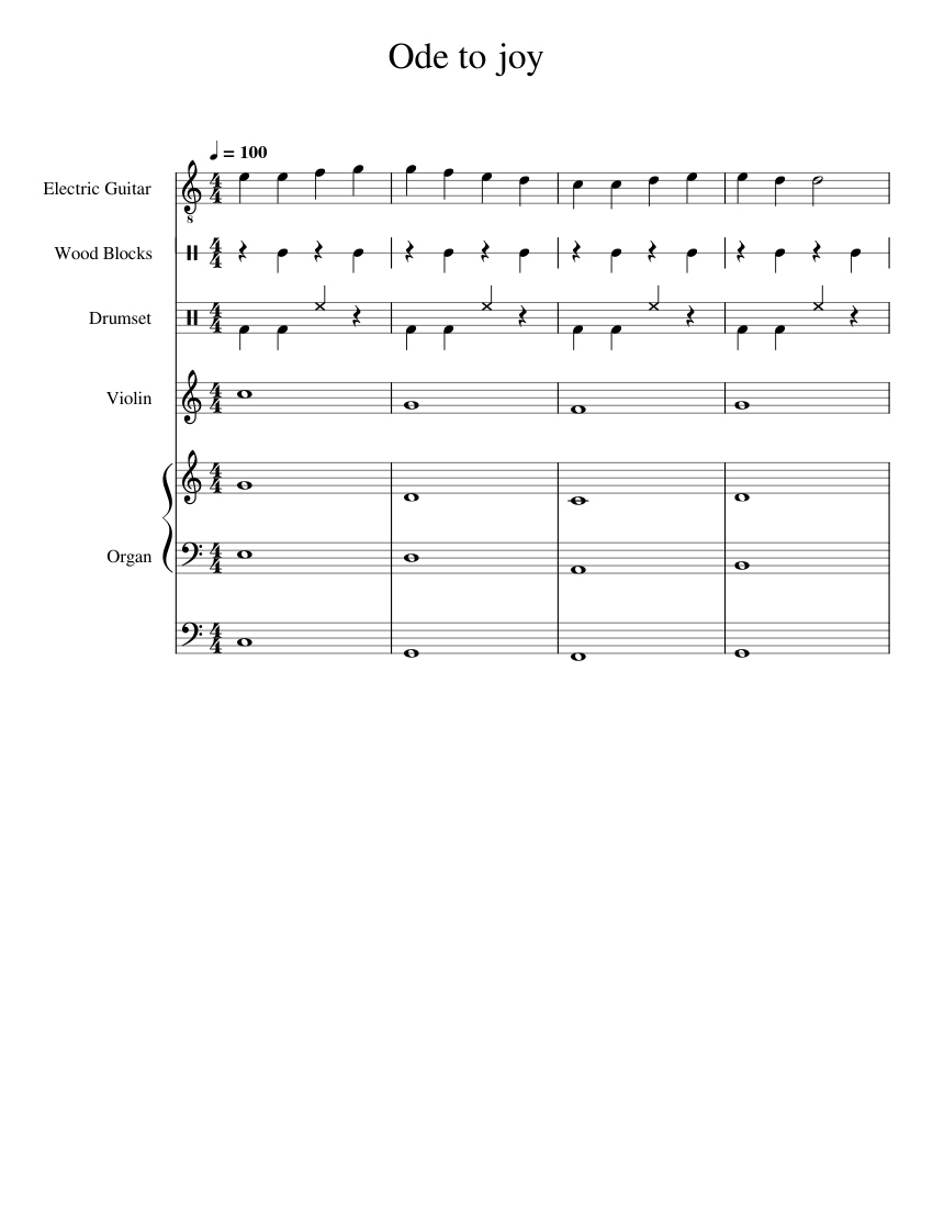 Ode to joy - Keys Sheet music for Organ, Violin, Guitar, Drum group ...