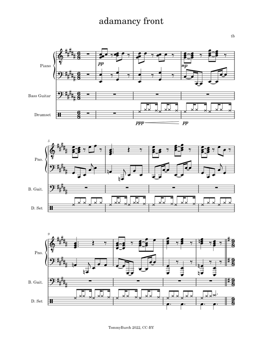 adamancy front Sheet music for Piano, Bass guitar, Drum group (Piano ...