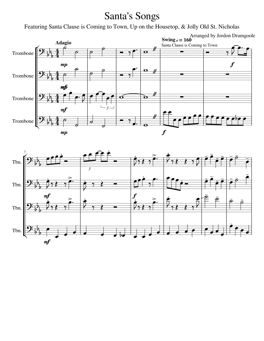Santa's Songs Sheet music for Trombone (Brass Quartet) | Musescore.com