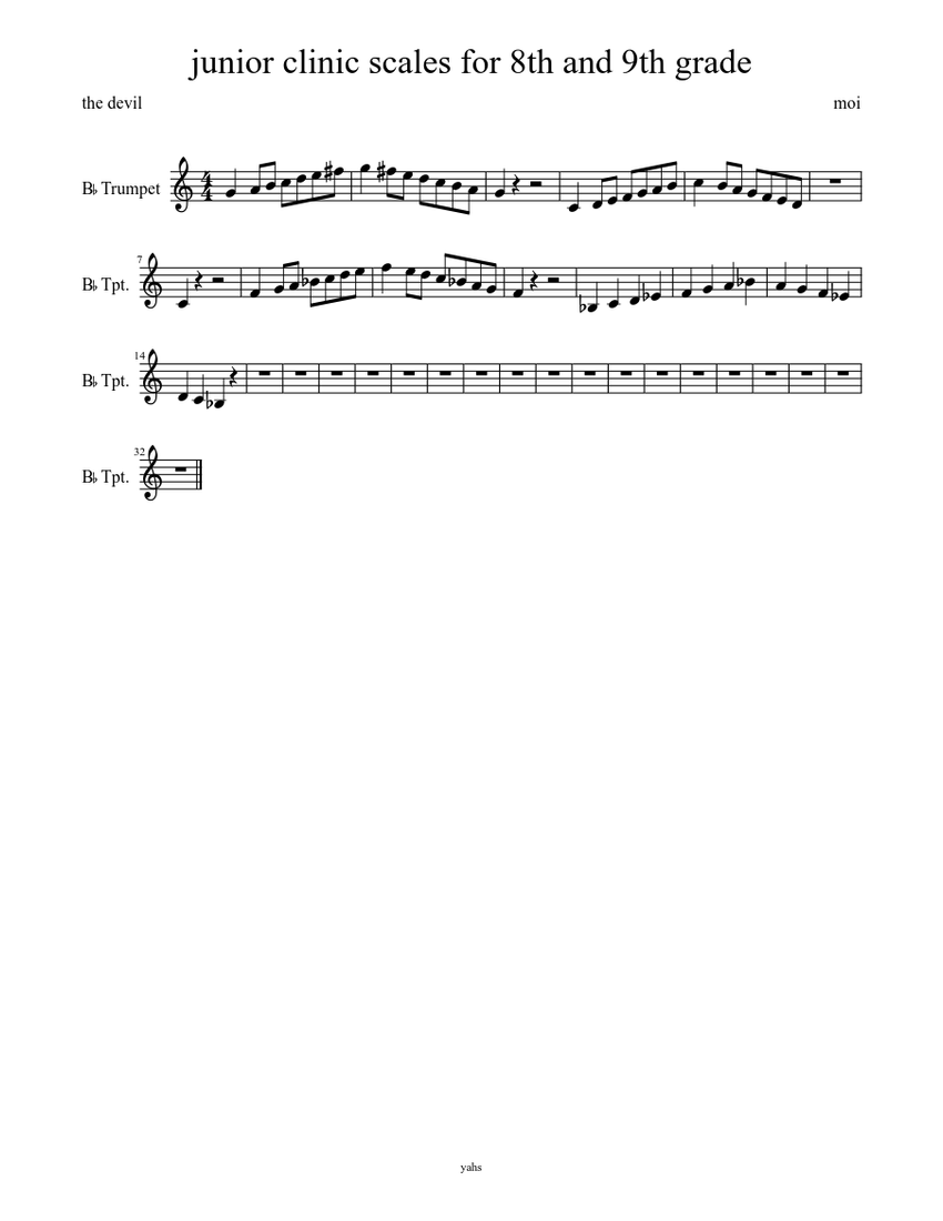 junior clinic scales for 8th and 9th grade trumpet G, C, F, Bb Sheet ...
