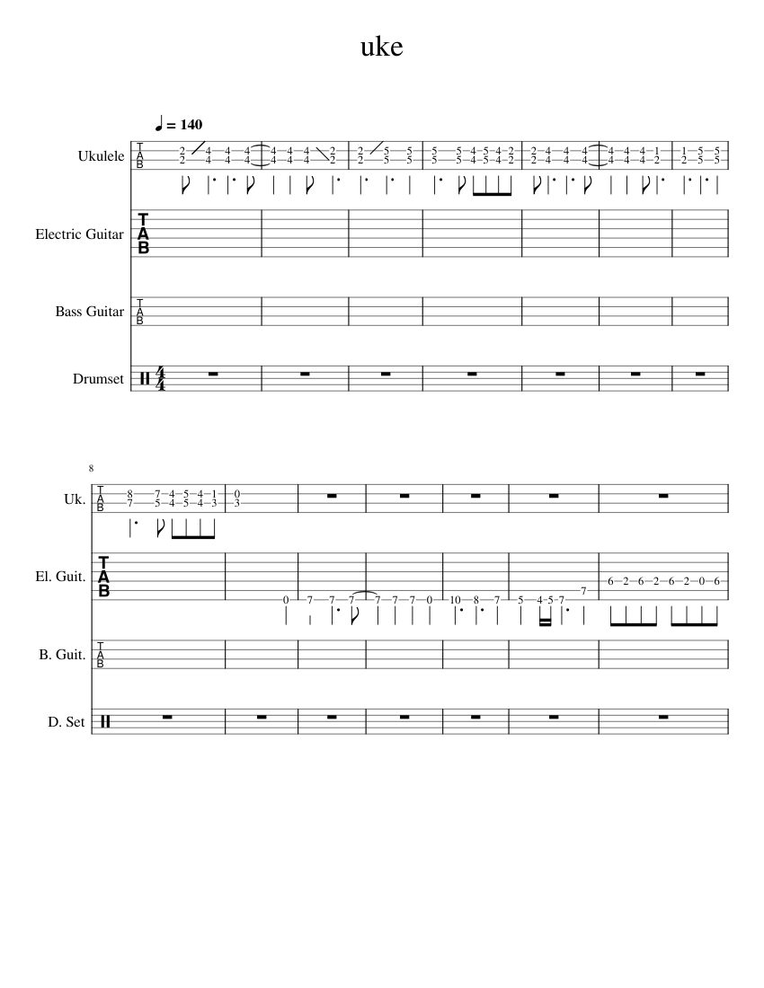 uke Sheet music for Guitar, Bass guitar, Drum group, Ukulele (Mixed ...